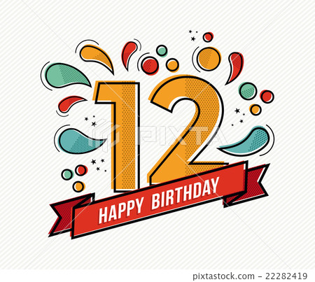 Colorful happy birthday number 12 flat line design - Stock Illustration ...