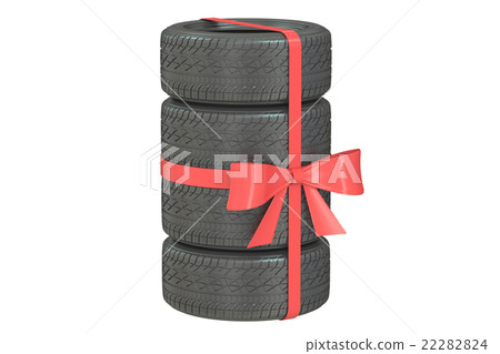 Gift set of tires wrapped ribbon and bow - Stock Illustration [22282824 ...