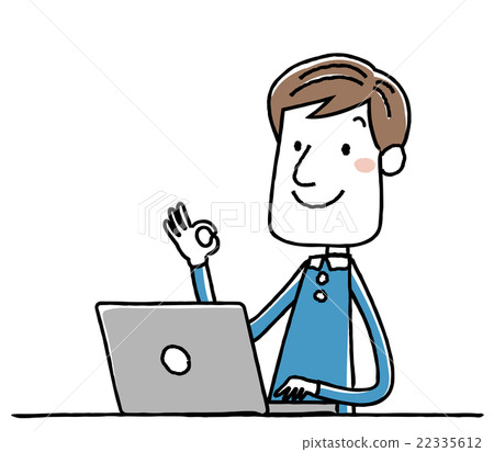Illustration material: young man operating a... - Stock Illustration ...