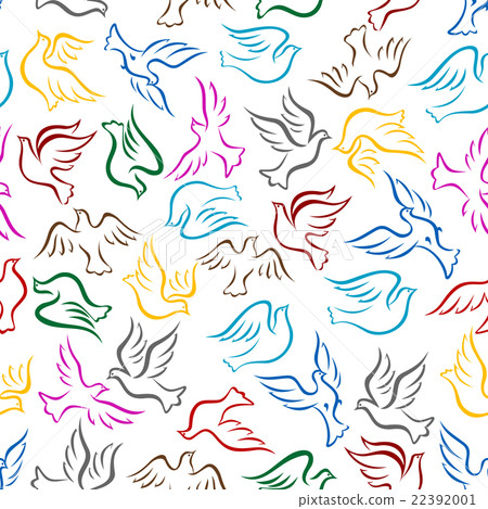 Flying colorful doves seamless background pattern - Stock Illustration ...