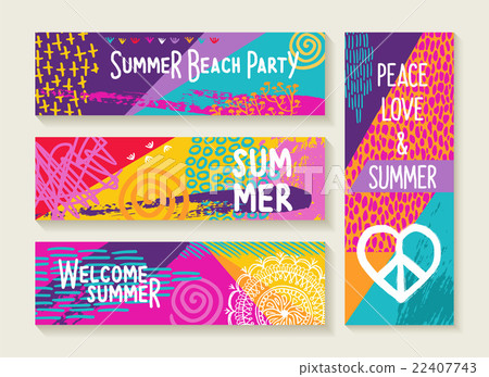 Summer party design set in vibrant colors palette - Stock Illustration ...