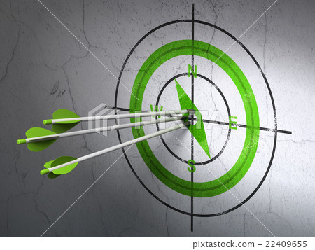 Travel concept: arrows in Compass target on wall - Stock Illustration ...