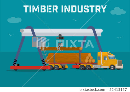 Overhead crane loads a logs in the truck.-插圖素材 [22413157] - PIXTA圖庫