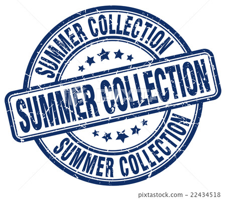 summer collection blue grunge round rubber stamp - Stock Illustration ...