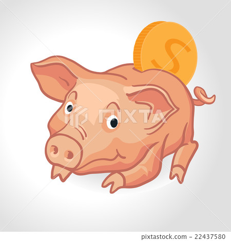 Vector realistic cartoon pig piggy bank with coin - Stock Illustration ...