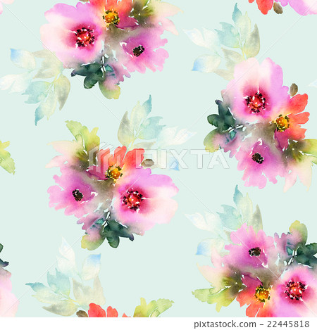 Seamless pattern with flowers watercolor - Stock Illustration [22445818 ...