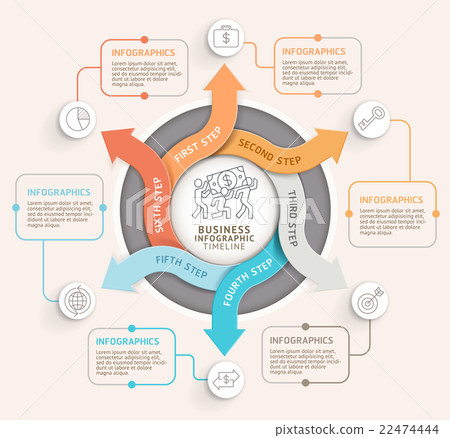 6 Step arrow circle infographics template. - Stock Illustration ...