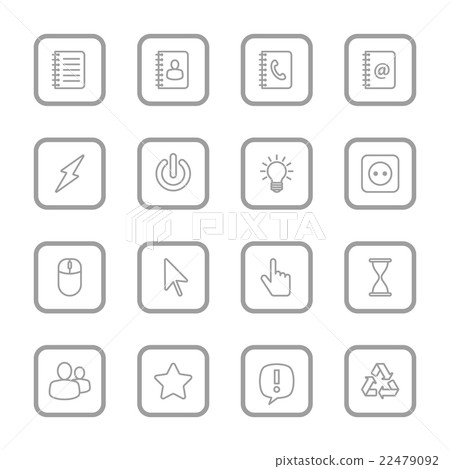 gray line web icon set rounded rectangle frame - Stock Illustration ...