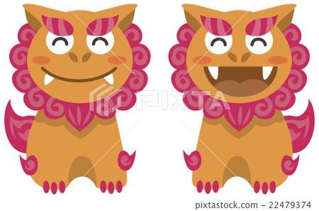 Cute little shisa pink 2 animals - Stock Illustration [22479374] - PIXTA