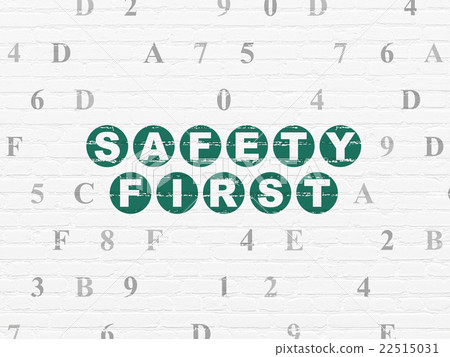 Safety concept: Safety First on wall background - Stock Illustration ...
