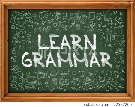 Learn Grammar Concept. Doodle Icons on Chalkboard. - Stock Illustration ...