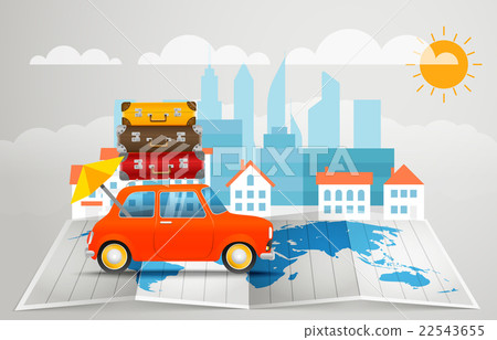 World map with the car-插圖素材 [22543655] - PIXTA圖庫