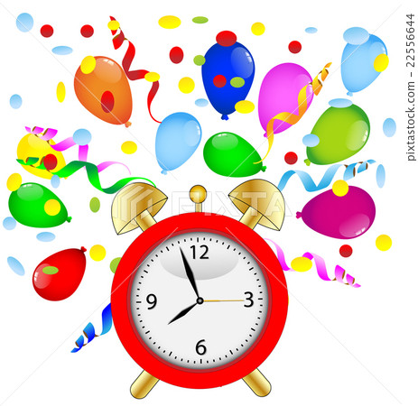 bright colored balloons and clock - Stock Illustration [22556644] - PIXTA