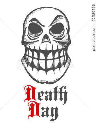 Smirking skull with raised eyebrow and large teeth - Stock Illustration ...