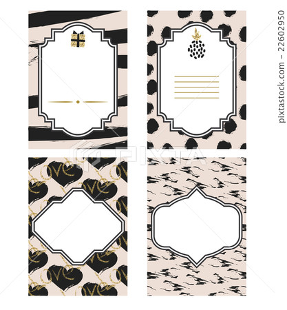 Birthday card black and white template set. Gold - Stock Illustration ...
