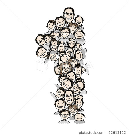 Number one, people crowd, vector alphabet design - Stock Illustration ...