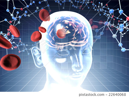 Brain and red blood cells and molecular model - Stock Illustration ...