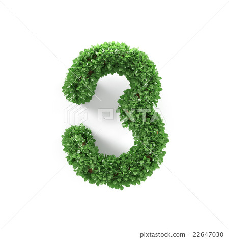 Green leaves 3 three ecology digits alphabet font - Stock Illustration ...