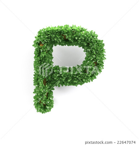 Green leaves P ecology letter alphabet font - Stock Illustration ...