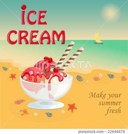 banner with summer ice cream on the beach - Stock Illustration ...