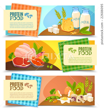 Protein Food Flat Horizontal Banners Set -插圖素材 [22686095] - PIXTA圖庫
