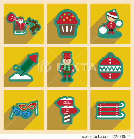 Set flat icons with shadow New Year and Christmas - Stock Illustration ...