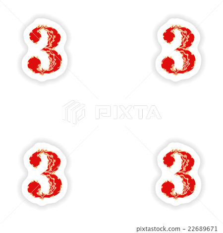 assembly stickers fiery font red number 3 - Stock Illustration ...