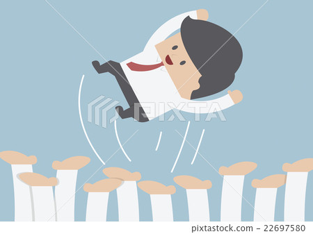 Businessman being throwing up by his team-插圖素材 [22697580] - PIXTA圖庫