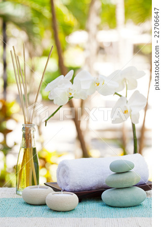 Spa and wellness massage setting Summer background - Stock Photo ...