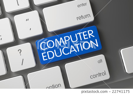 Blue Computer Education Key on Keyboard. - Stock Illustration [22741175 ...