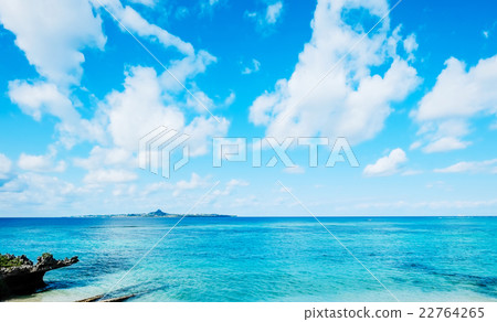 Panoramic aerial view of sea level with blue sky-照片素材（圖片） [22764265 ...