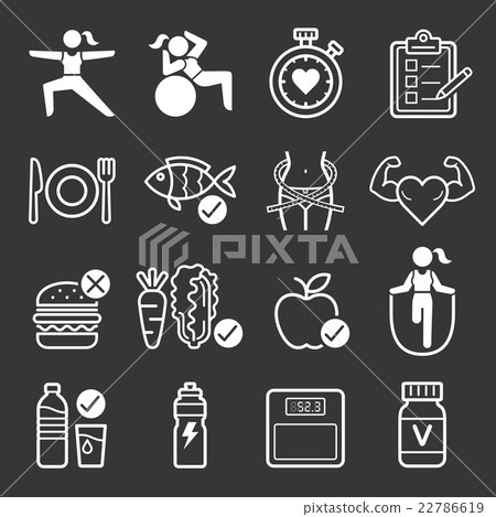 Diet and exercise icons. Vector illustrations. - Stock Illustration ...