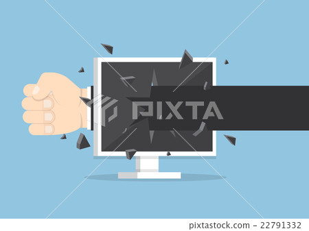 Businessman hand throw a punch through monitor - Stock Illustration ...