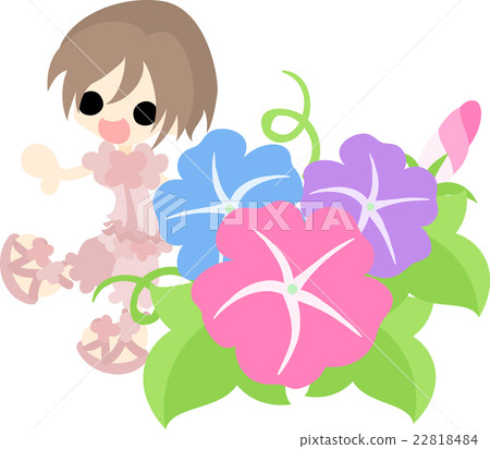 Cute girl and morning glory - Stock Illustration [22818484] - PIXTA