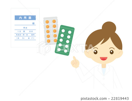 Female pharmacist pointing to medicine - Stock Illustration [22819443 ...