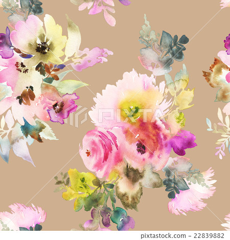 Seamless pattern with flowers watercolor - Stock Illustration [22839882 ...