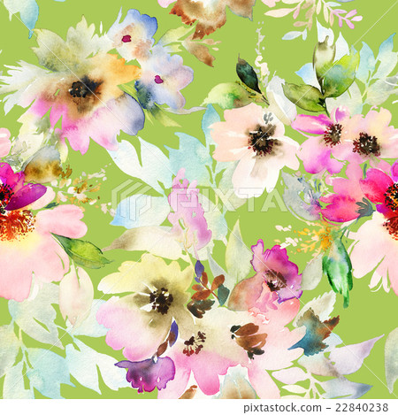 Seamless pattern with flowers watercolor - Stock Illustration [22840238 ...