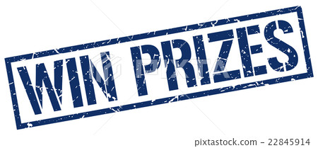 win prizes blue grunge square vintage rubber stamp - Stock Illustration ...