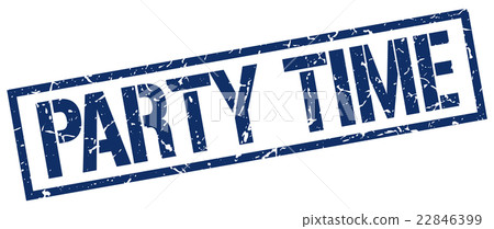 party time blue grunge square vintage rubber stamp - Stock Illustration ...