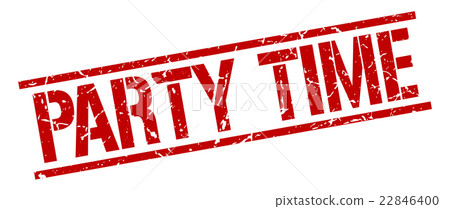 party time red grunge square vintage rubber stamp - Stock Illustration ...