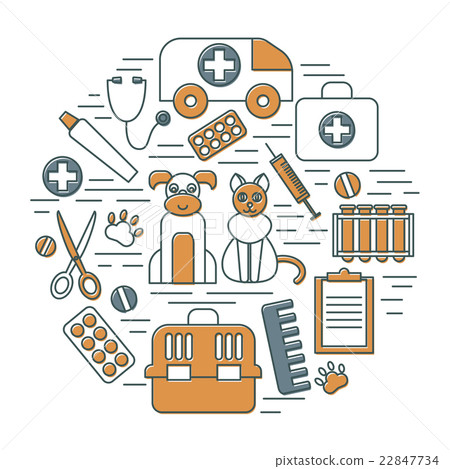 Veterinary pet health care animal medicine icons - Stock Illustration ...