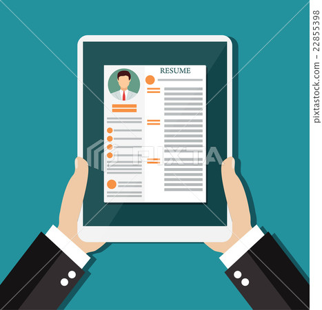 Business man hold tablet with resume - Stock Illustration [22855398 ...