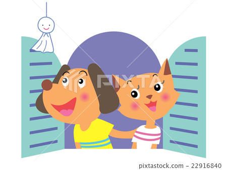 A dog with a window and a boy with a cat - Stock Illustration [22916840 ...
