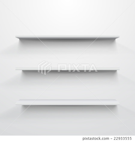 Empty white shelves on light grey background. - Stock Illustration ...