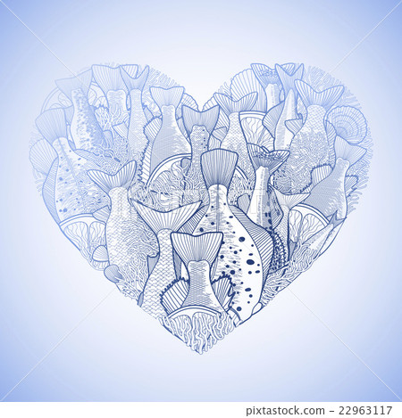 Graphic ocean fish in the shape of heart - Stock Illustration [22963117 ...