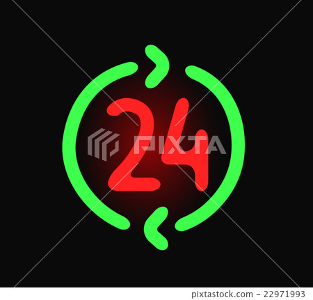 Neon sign with the word 24 vector illustration. - Stock Illustration ...