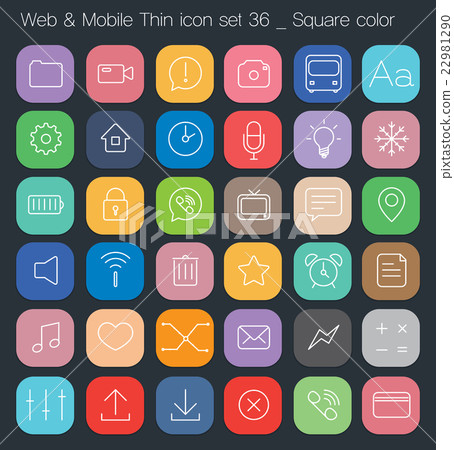 Thin Style icon set - simple color square - Stock Illustration ...