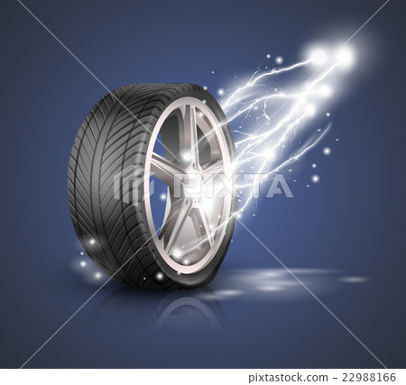Car wheel with flying lightning on black - Stock Illustration [22988166 ...