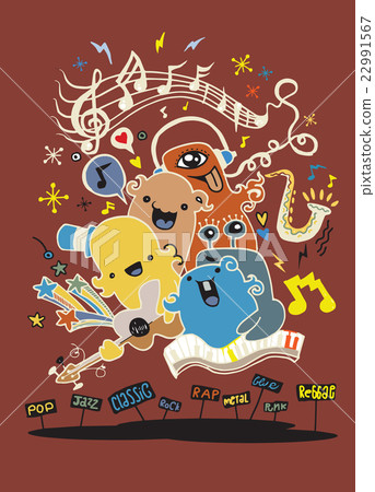 Monster music band playing music. hand drawn style - Stock Illustration ...