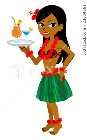 Hula girls carrying drinks whole body - Stock Illustration [23034961 ...